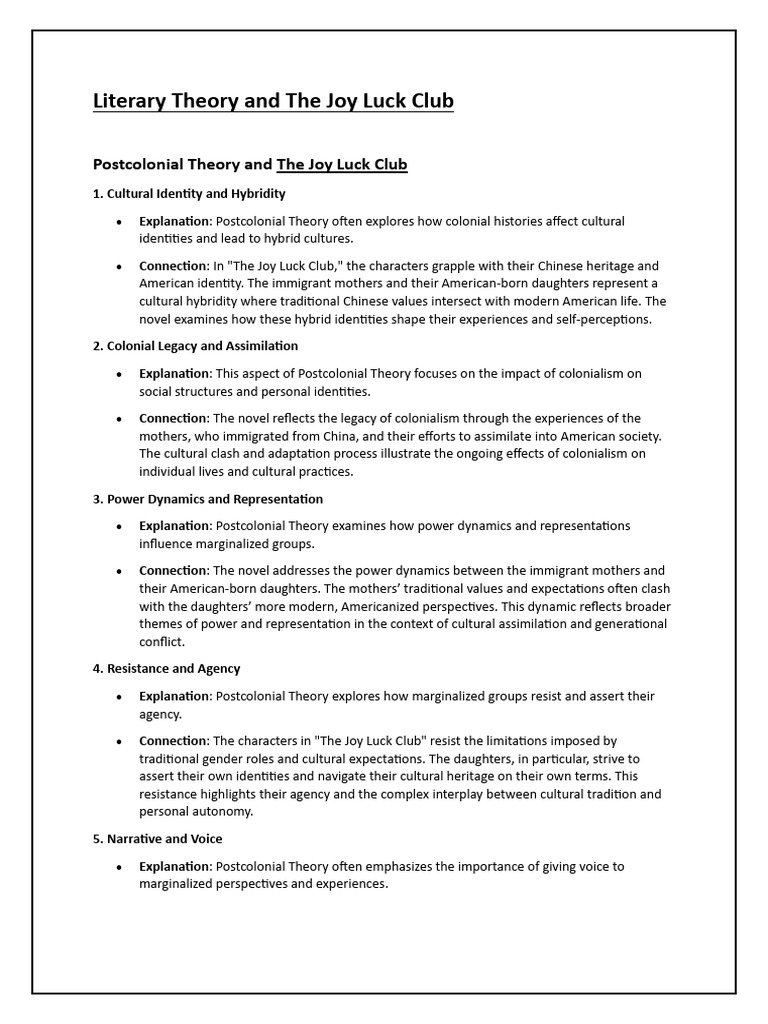 Literary Theory and The Joy Luck Club | PDF | Psychoanalysis | Narrative