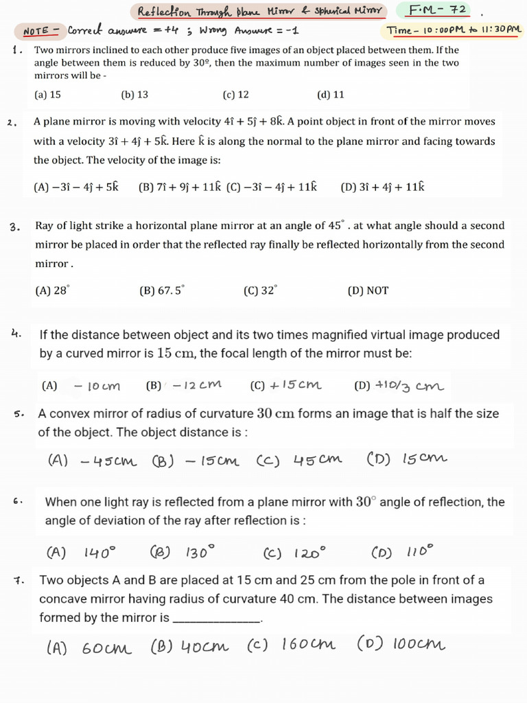 Optics Test On Reflection - 240729 - 184413 | PDF