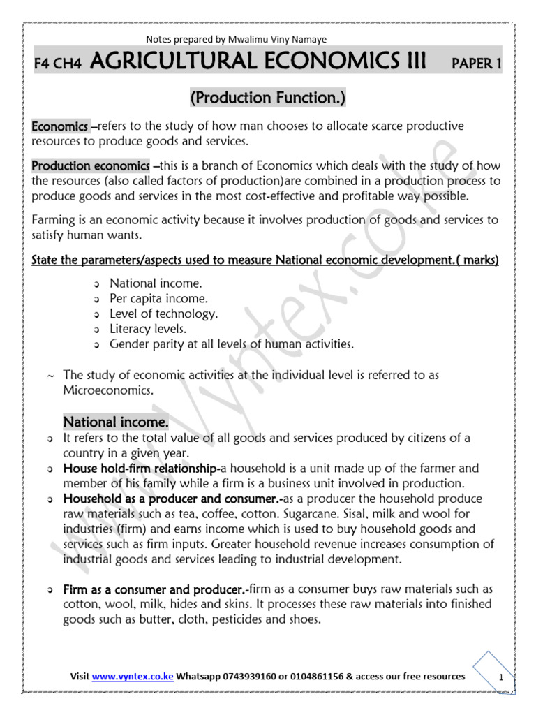 Agricultural Economics: Factors of Production | PDF | Production ...