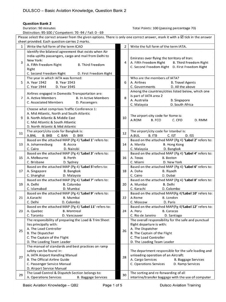 Basic Aviation Knowledge Test Paper | PDF