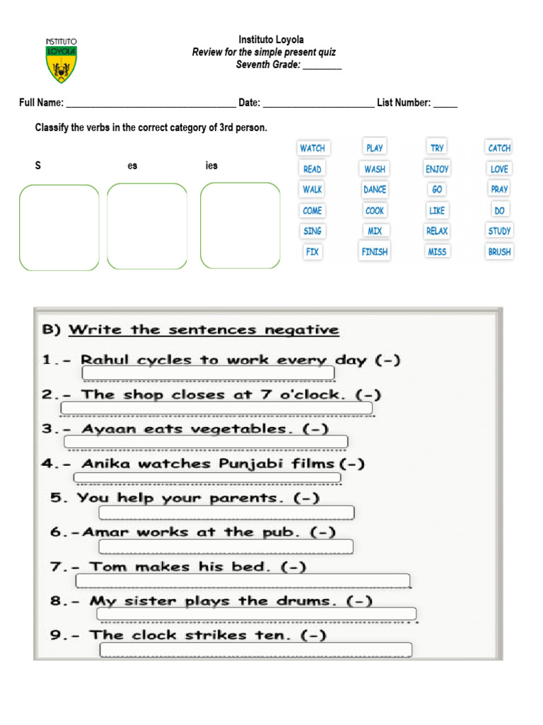 Repaso 7 Grado Uiz On Simple Present | PDF