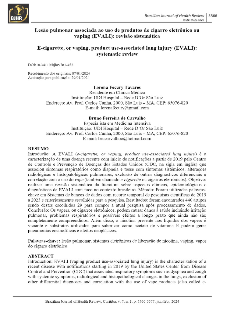 Lesão pulmonar associada ao uso de produtos de cigarro eletrônico ou ...