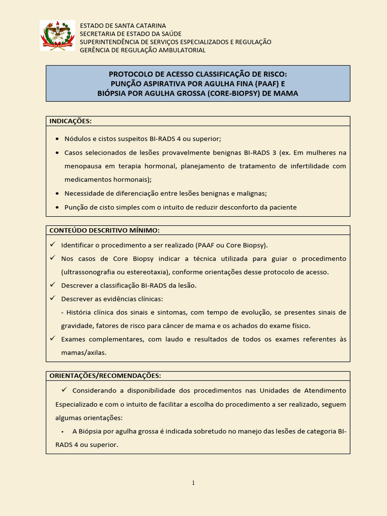 Protocolo - PUNÇÃO ASPIRATIVA POR AGULHA FINA (PAAF) E BIÓPSIA POR ...