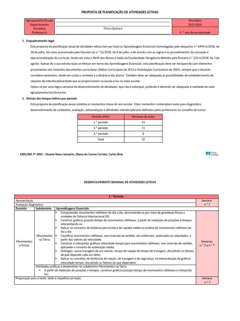 Exp9 Planificacao 2019 2020 | PDF | Eletricidade | Átomos