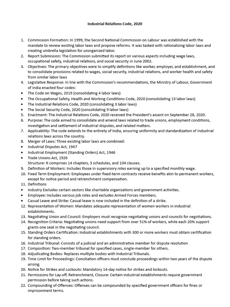 Industrial Relations Code | PDF | Labour Law | Labour Economics