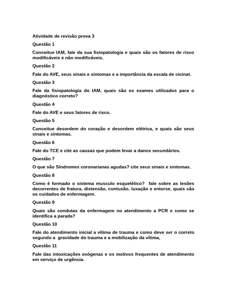 Atividade de Revisao Prova 3 Urgencia DEZ | PDF