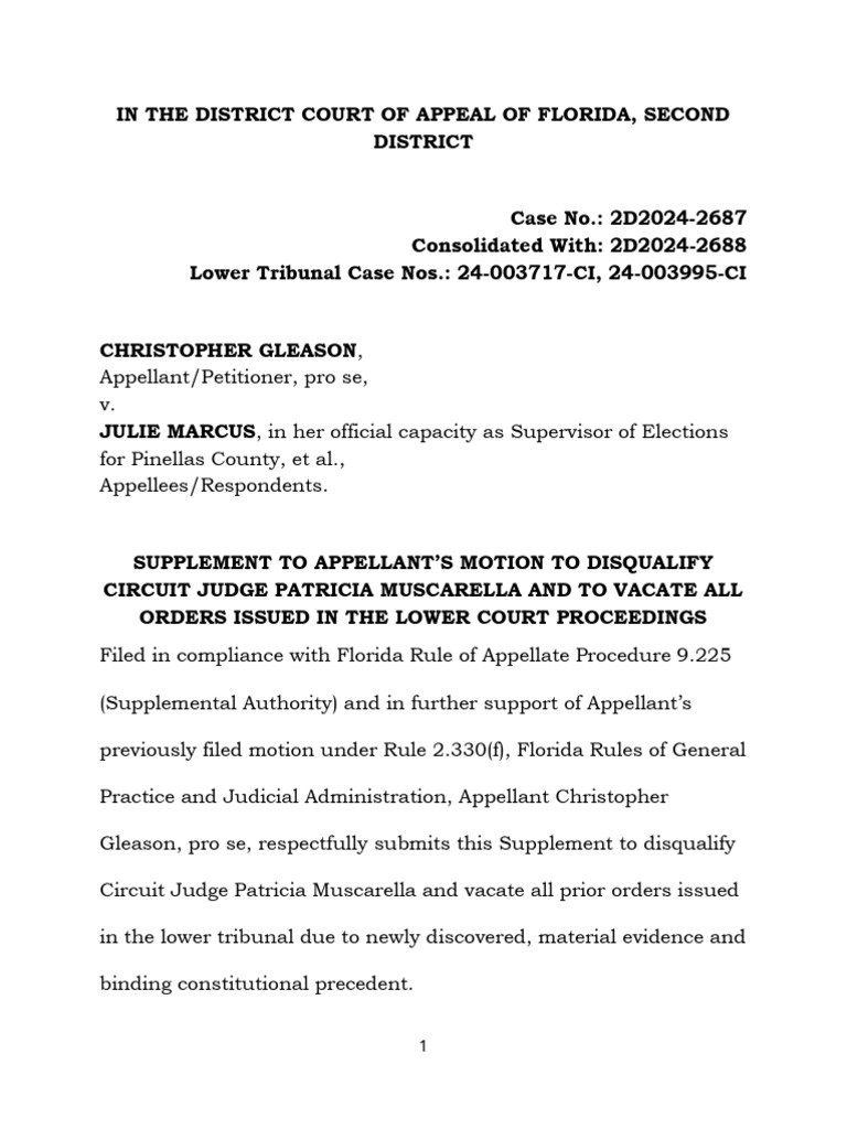 Gleason V Marcus - 2D2024-2687 & 2D2024-2687 Supplement To Appellant's ...