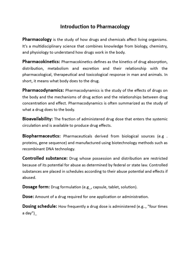 Introduction To Pharmacology. | PDF | Pharmacology | Biopharmaceutical