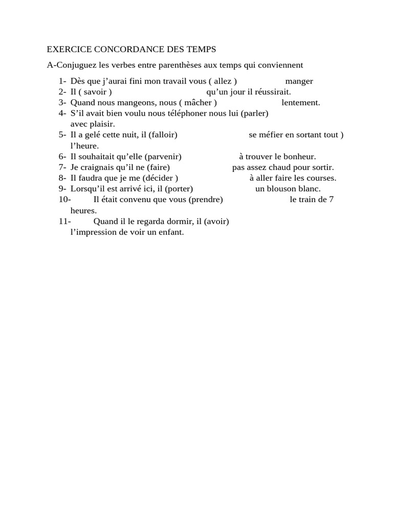 EXERCICE CONCORDANCE DES TEMPS | PDF
