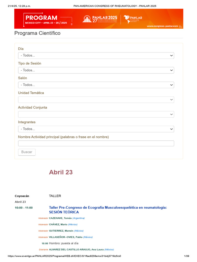 Pan-American Congress of Rheumatology - Panlar 2025 | PDF | México ...