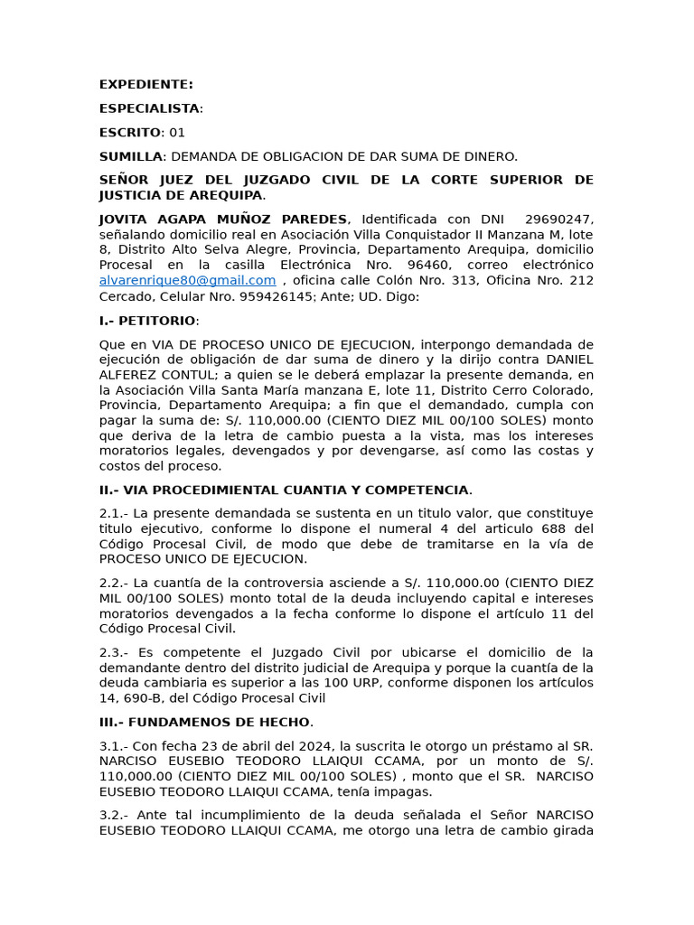 Proceso Unico de Ejecucion Jovita | PDF | Pagaré | Demanda judicial