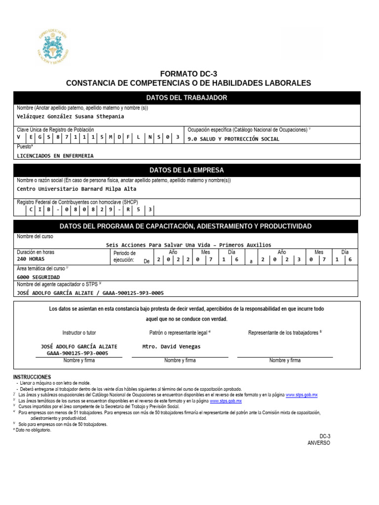 DC3-Formato-milp Alta | PDF