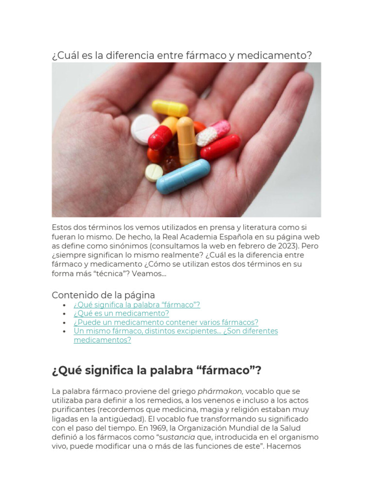 Diferencias entre fármaco y medicamento | PDF | Farmacología ...