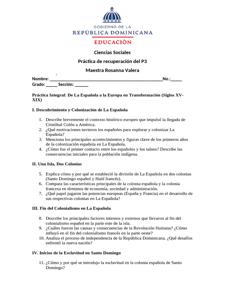 Práctica de Recuperación Del P3 | PDF | Esclavitud | Colonialismo