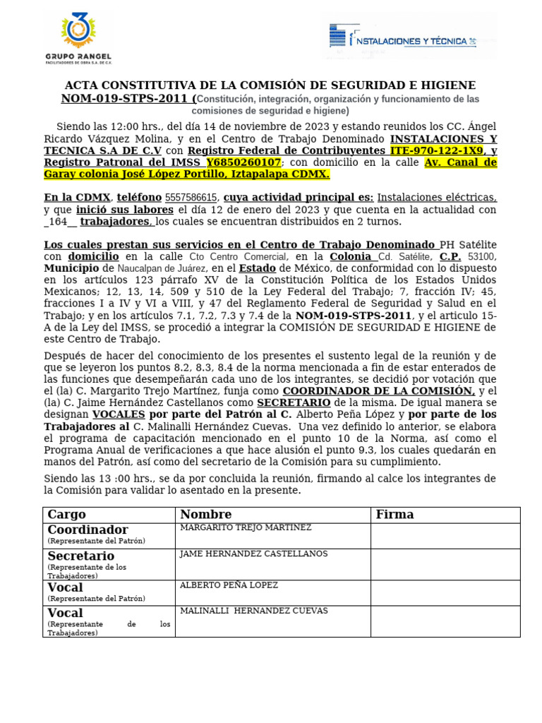 Acta Constitutiva de La Comisión de Seguridad Nocturno | PDF | Gobierno
