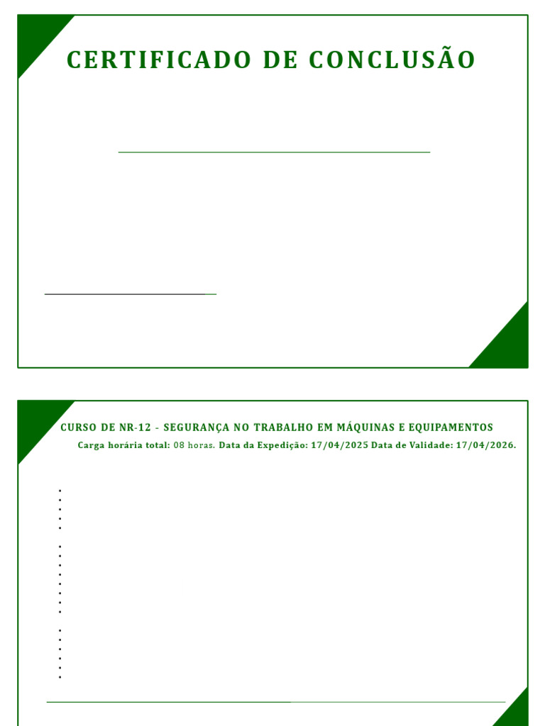Modelo de Certificado Do Curso de NR 12 | PDF