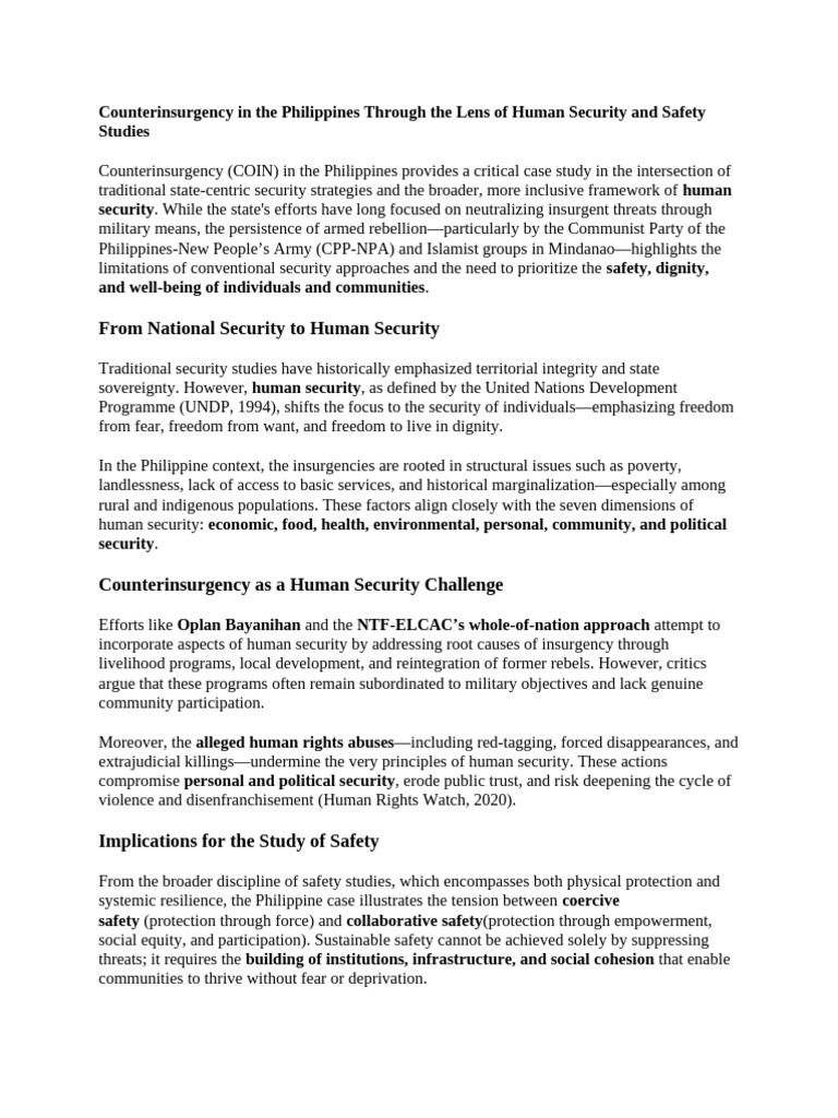 AI Write Up - PH Counterinsurgency and Human Security | PDF | Human ...