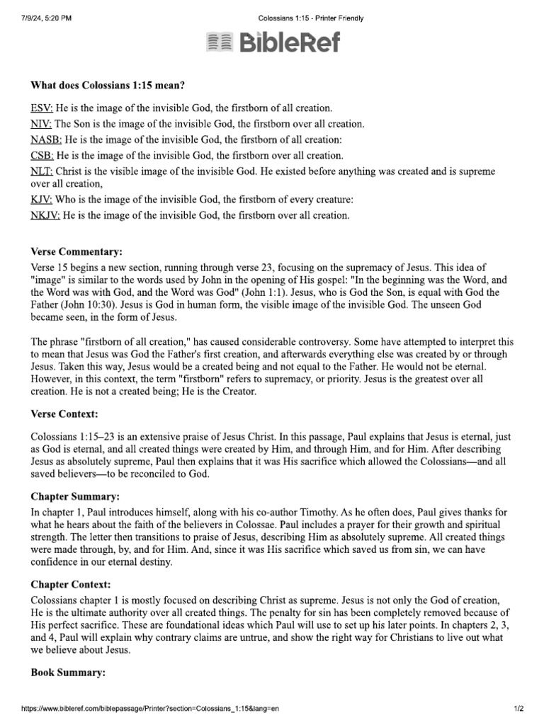 Explanaition of Colossians 15 Vs 1 | PDF