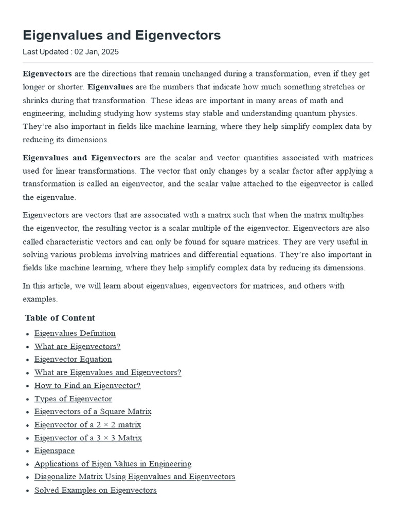 Eigenvalues & Eigenvectors - Definition, Formula, Examples | PDF | Eigenvalues And Eigenvectors ...