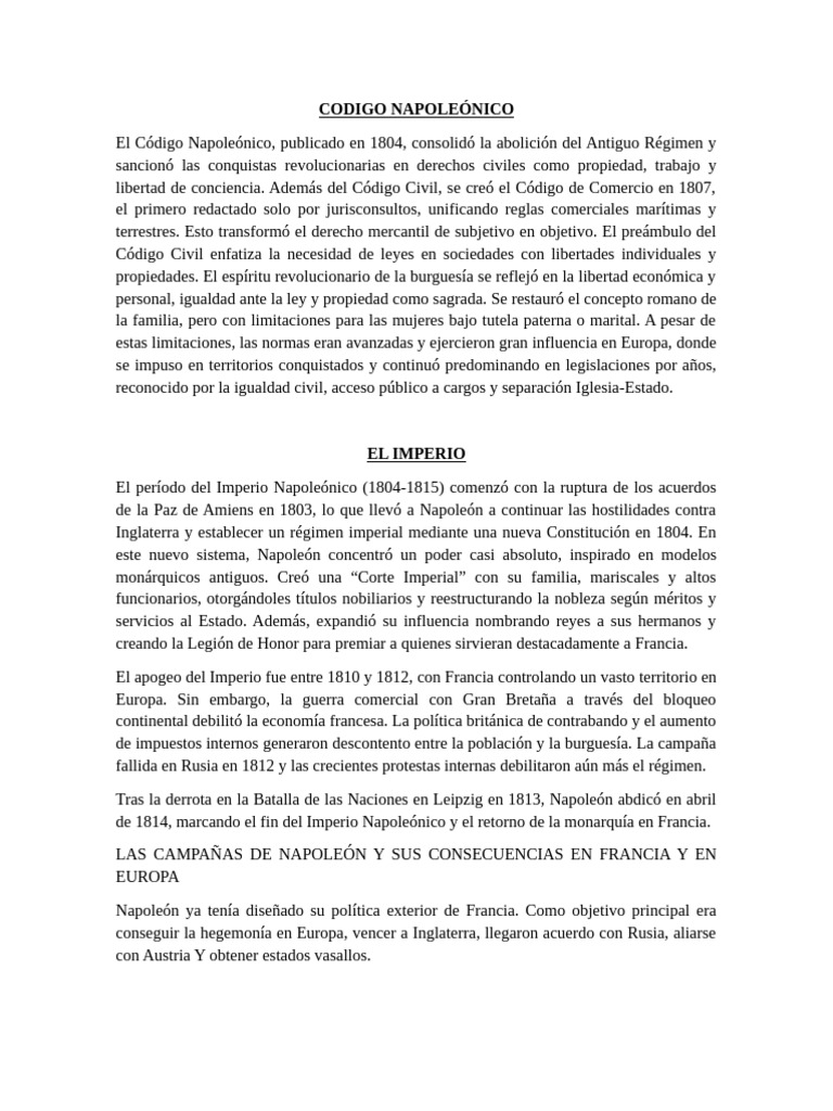Codigo Napoleónico e Imperio 2 | PDF | Primer imperio francés | Napoleón