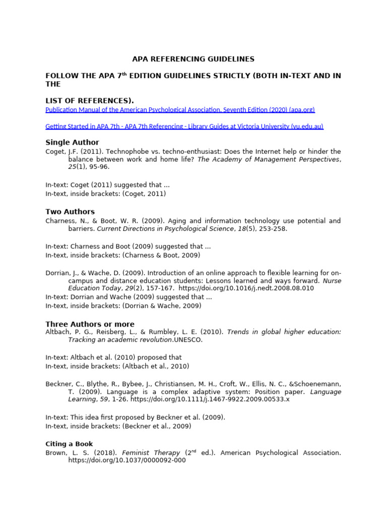 Apa Referencing Guidelines | PDF | Apa Style | American Psychological ...