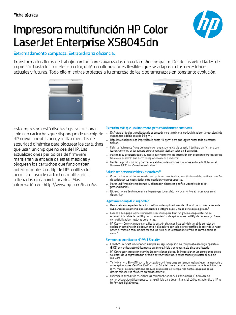 EQUIPO HP MULTIFUNCION COLOR HP X58045DN - Datasheet | PDF | Escáner de ...
