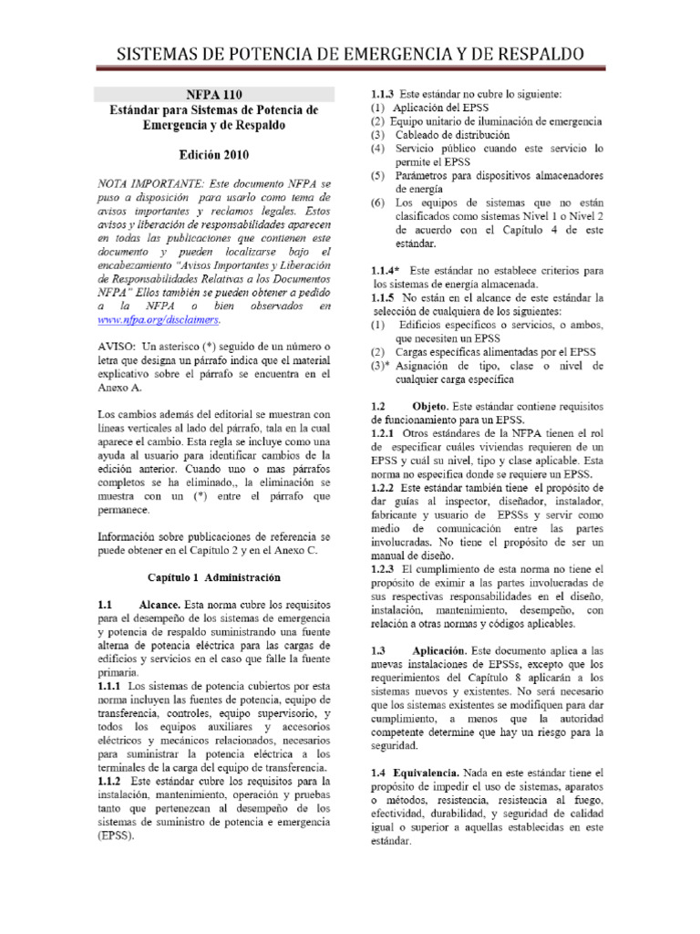 NFPA 110 (Español) | PDF