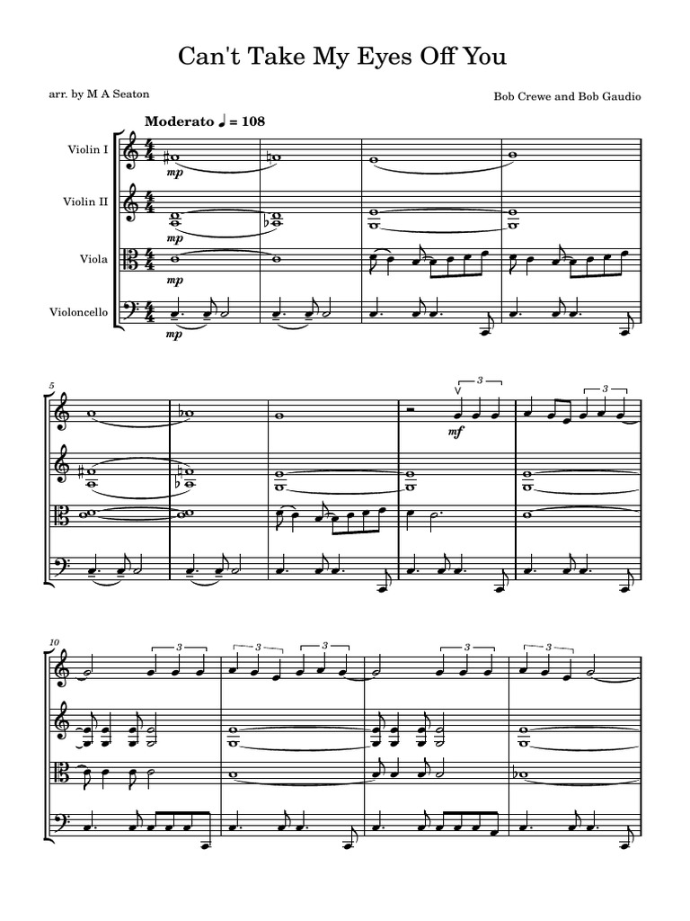 Cant Take My Eyes Off You, STRING QUARTET | PDF | Musical Instruments ...
