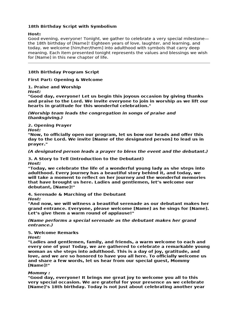 18th Birthday Script with Symbolism | PDF | Love