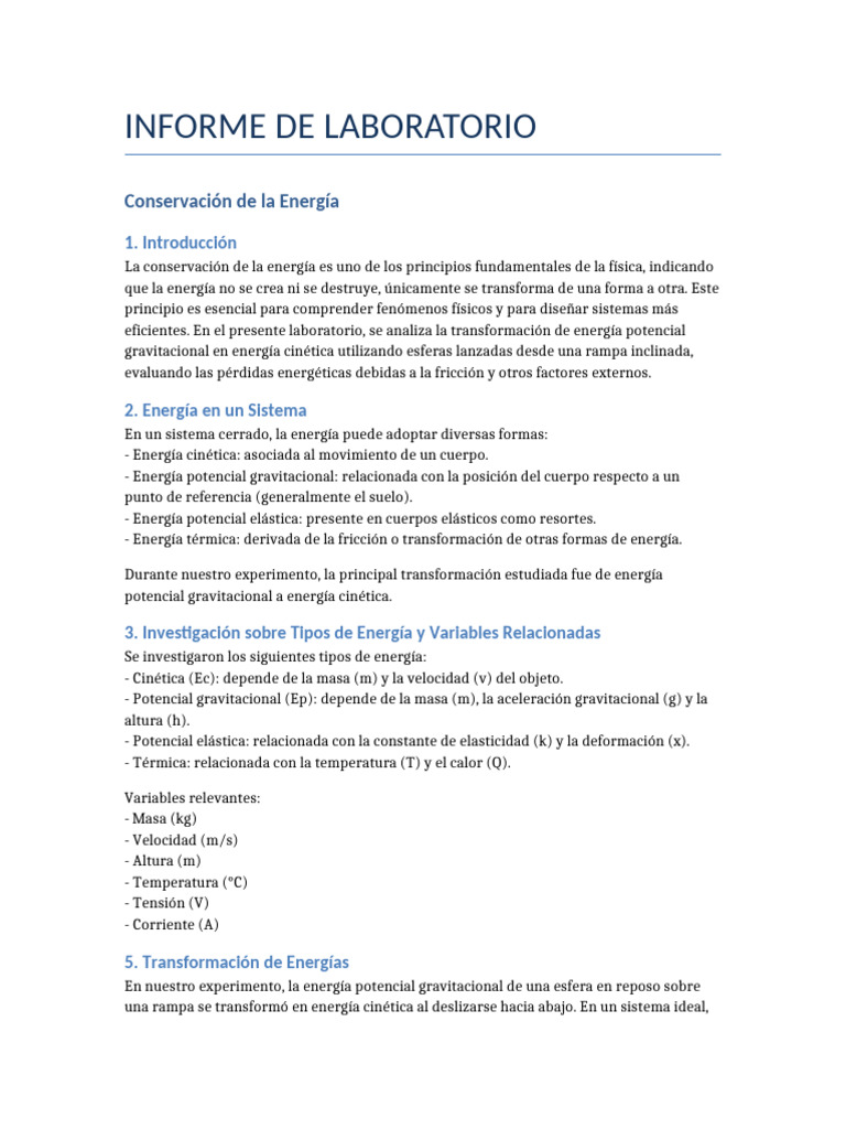 Evidencia GA3-220201501-AA3-EV01. Informe de Laboratorio. | PDF | Masa | Energía potencial