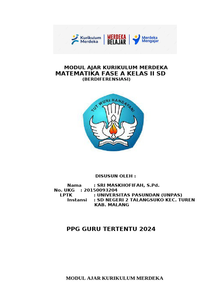 MODUL AJAR MATEMATIKA SD KELAS II SM1_SRIMAS_FIX | PDF