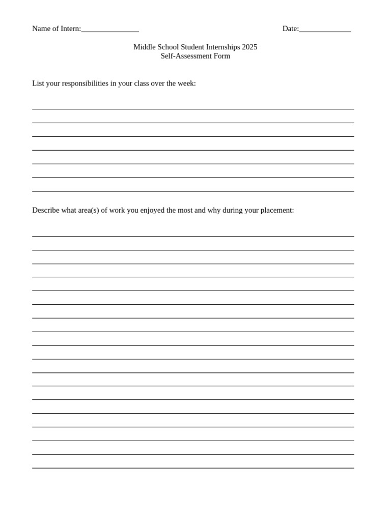 Middle School Internship Self Assessment (1) | PDF