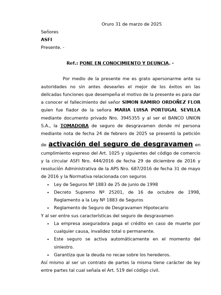 Activacion de Seguro de Desgravamen Asfi | PDF | Seguro | Hipotecas