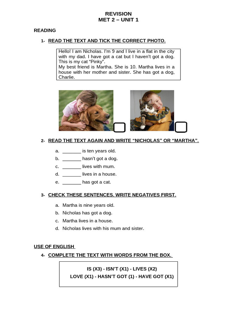 My English Trip 2 - REVISION UNIT 1 | PDF