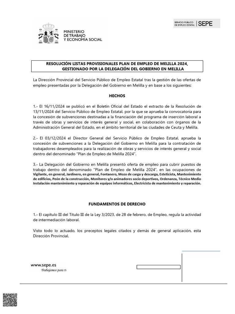 R Lista Prov-III-resol Lista Provisional Plan e DG 24 | PDF | Gobierno | España