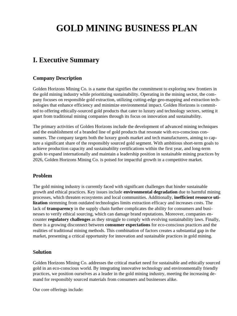 Gold Mining Business Plan | PDF | Pricing | Sustainability