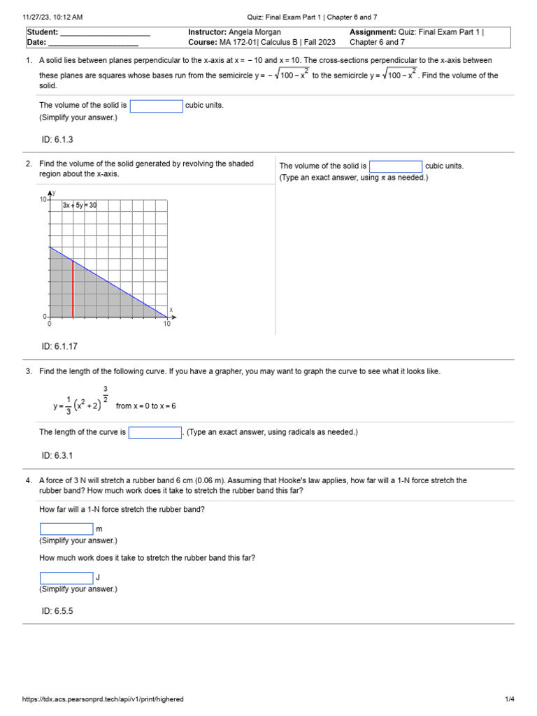 Quiz - Final Exam Part 1 - Chapter 6 and 7 | PDF | Volume | Geometry