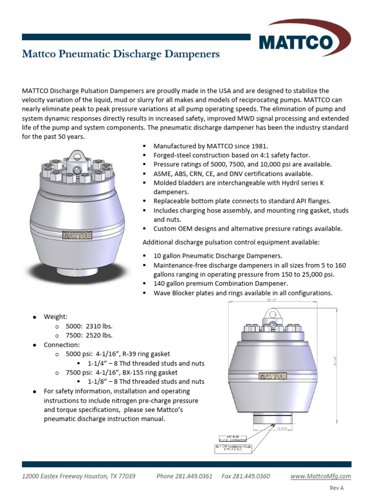 2010 MATTCO Pneumatic Discharge Dampeners 20 Gallon | PDF | Pump ...