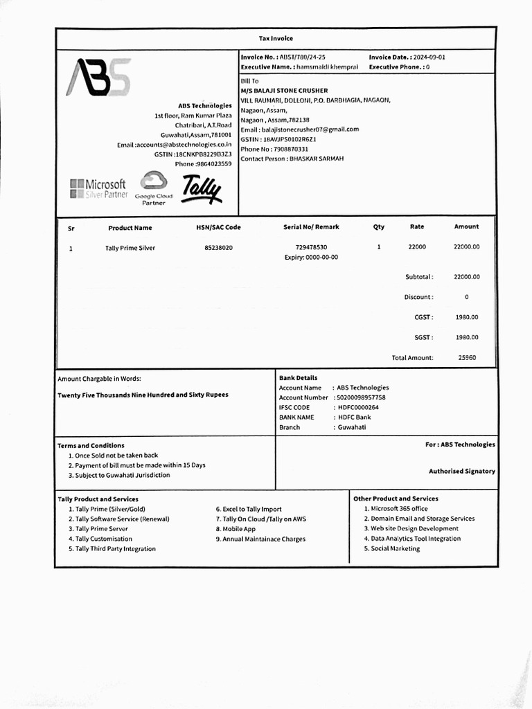 01 Sept 2024 Tally Bill | PDF
