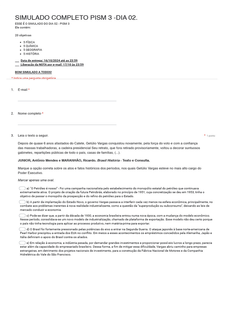 Simulado PISM III - Segundo Dia - FECHADAS - Formulários Google | PDF ...