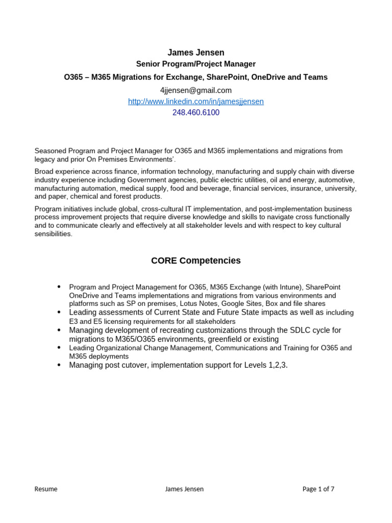 James Jensen Resume - 110124 | PDF | Share Point | Computing