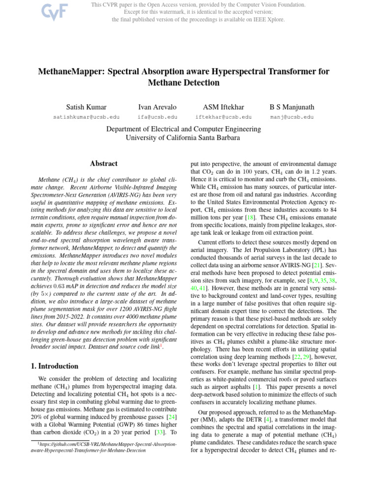 Kumar MethaneMapper Spectral Absorption Aware Hyperspectral Transformer For Methane Detection ...