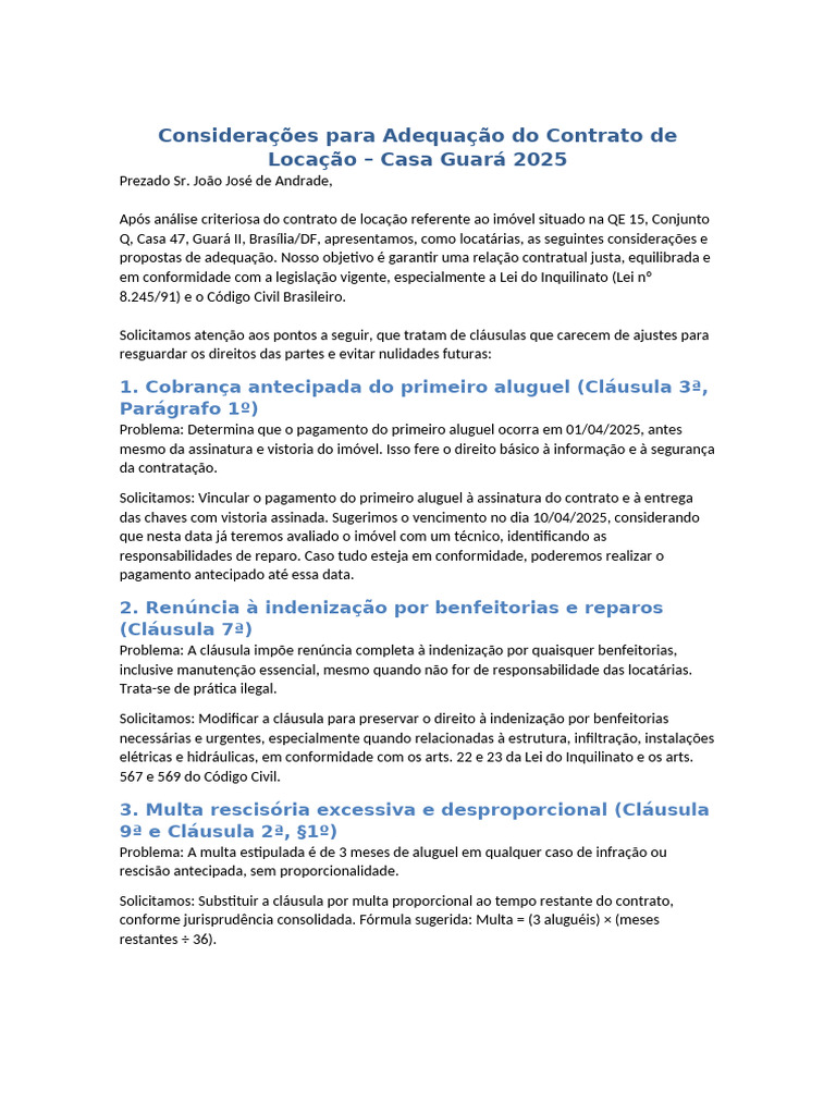 Considerações para Adequação de Contrato | PDF | Indenização | Aluguel
