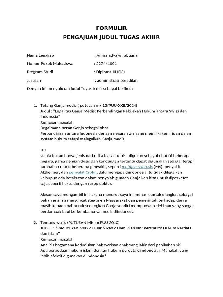 Proposal Pengajuan Judul | PDF