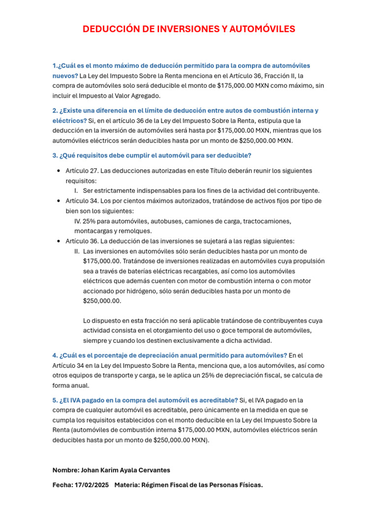 Inversiones en Automóviles - Johan Ayala | PDF | Coche | Impuesto sobre ...
