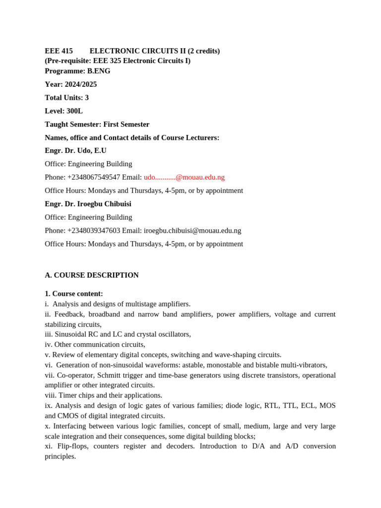 Eee 415electronic Circuits Ii | PDF | Amplifier | Logic Gate