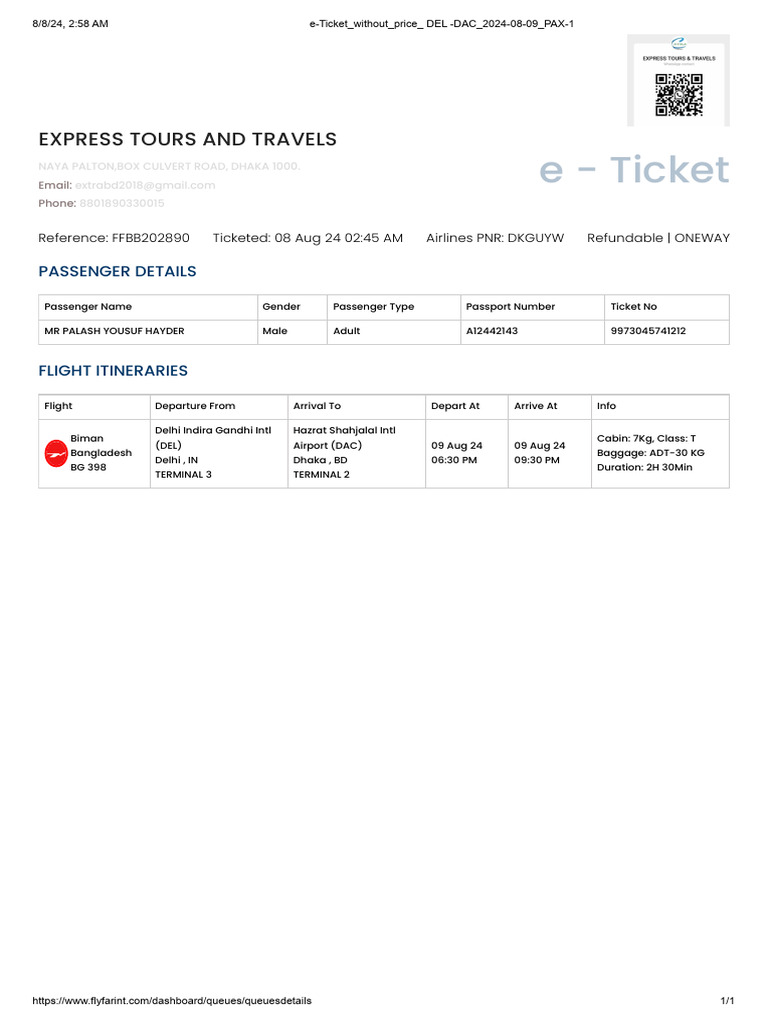 MD Palash Yousuf Hayder Del - Dac - 2024-08-09 - Pax-1 | PDF