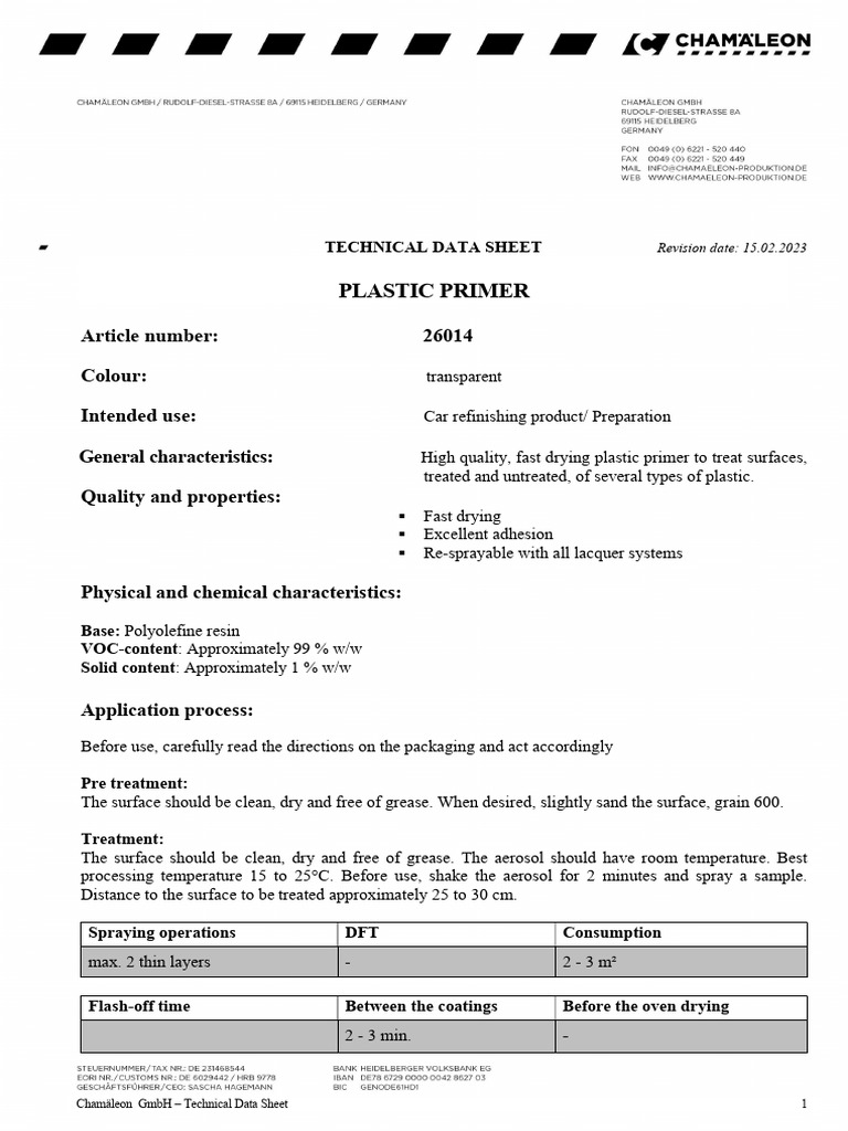 Fast-Drying Plastic Primer Data Sheet | PDF | Secondary Sector Of The ...