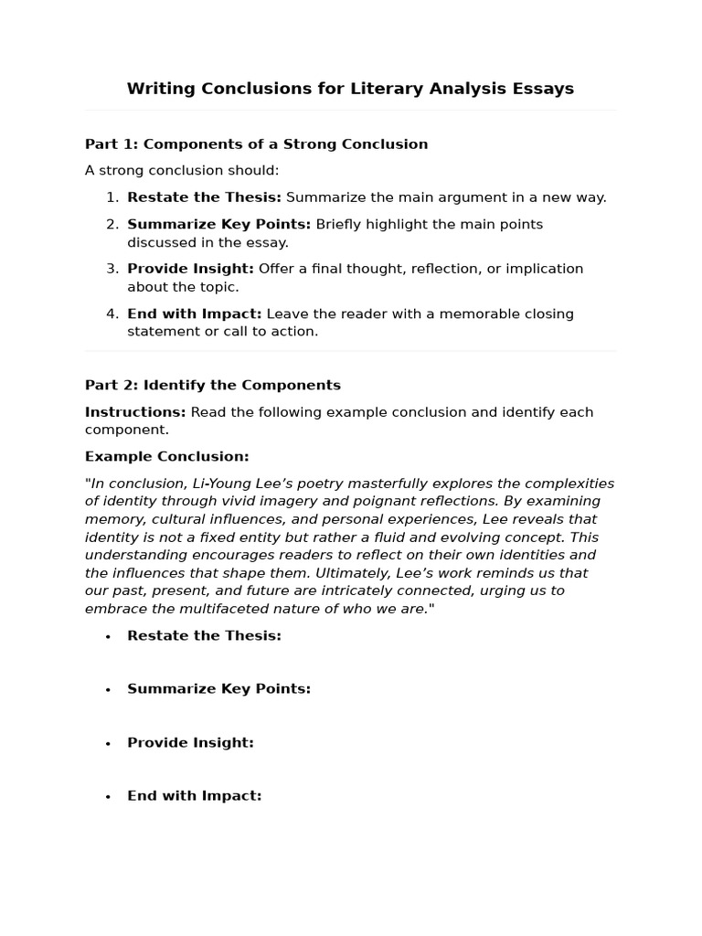 Writing Conclusions For Literary Analysis Essays | PDF | Essays | The ...