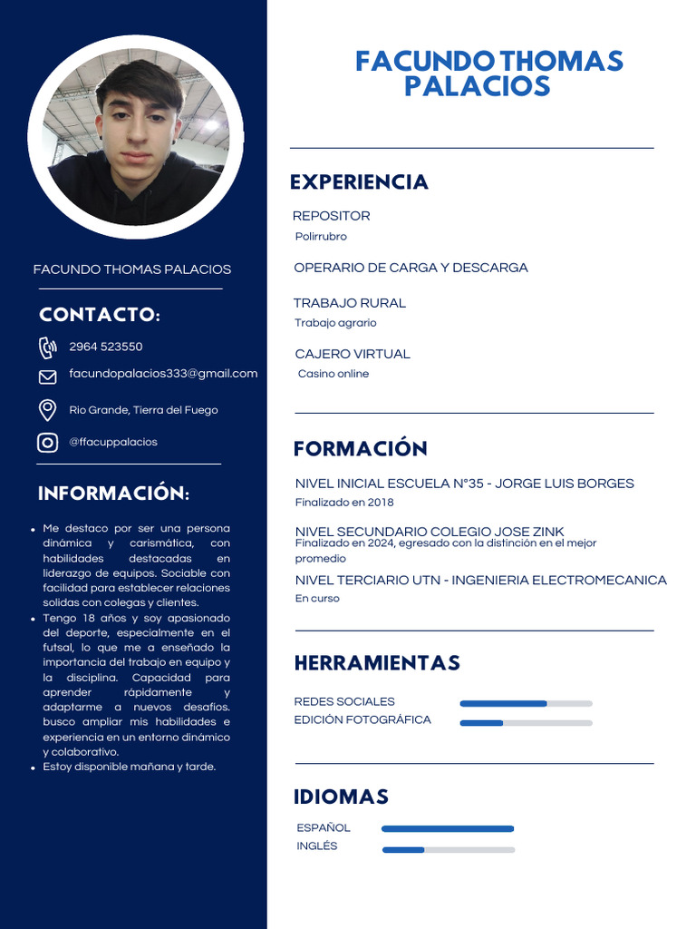 Currículum Vitae CV Facundo Thomas Palacios - 20250424 - 190434 - 0000 | PDF